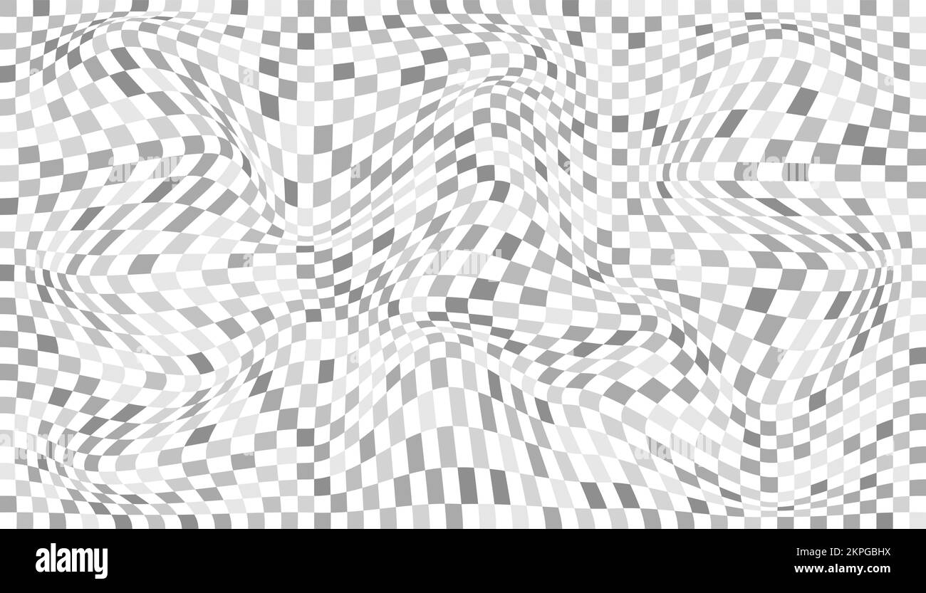 Checkered background with distorted squares. Abstract banner with distortion. Chess pattern ...