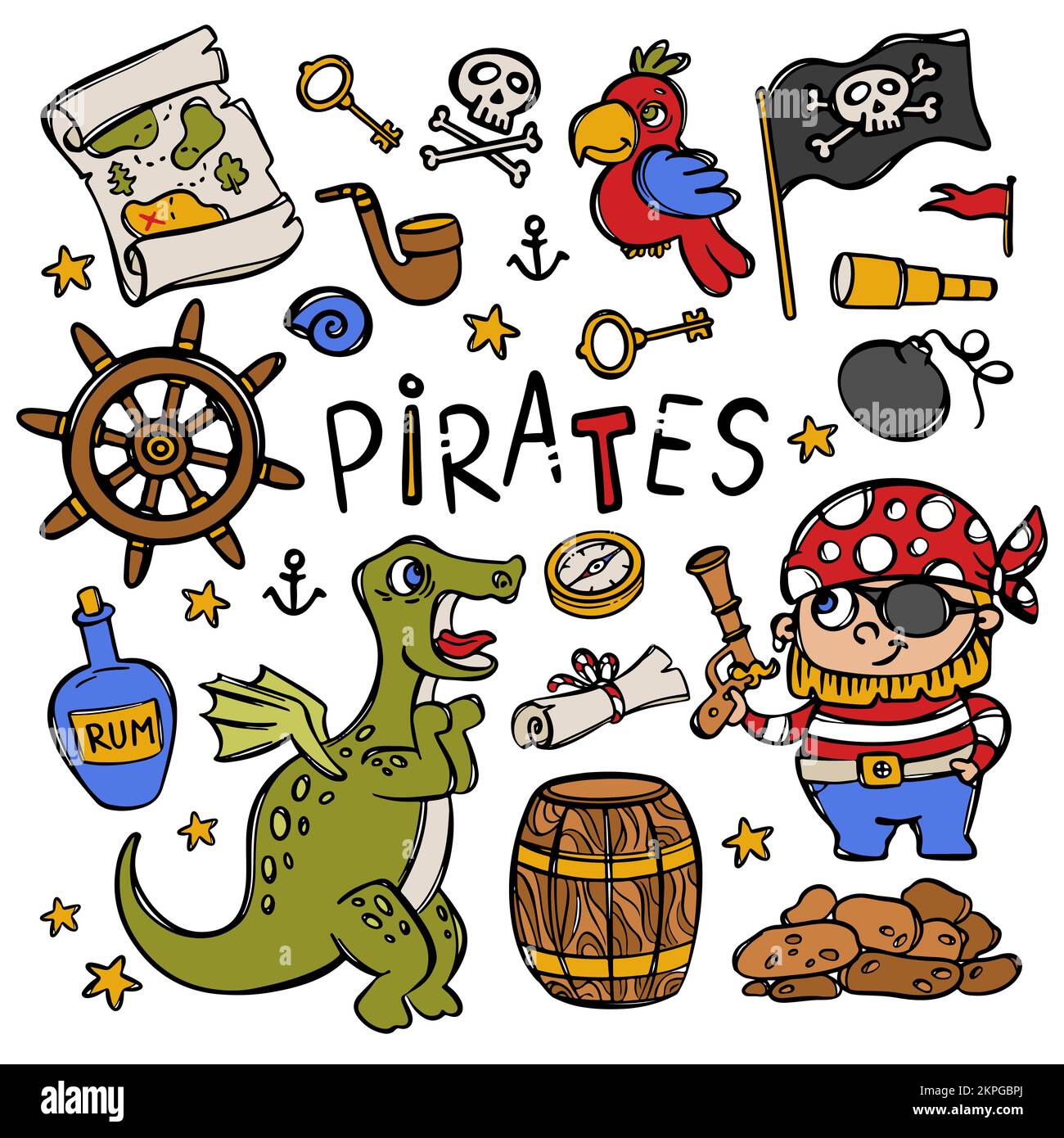 PIRATE AND DRAGON Dinosaur Parrot Rum Bottle And Other Sea Travel ...