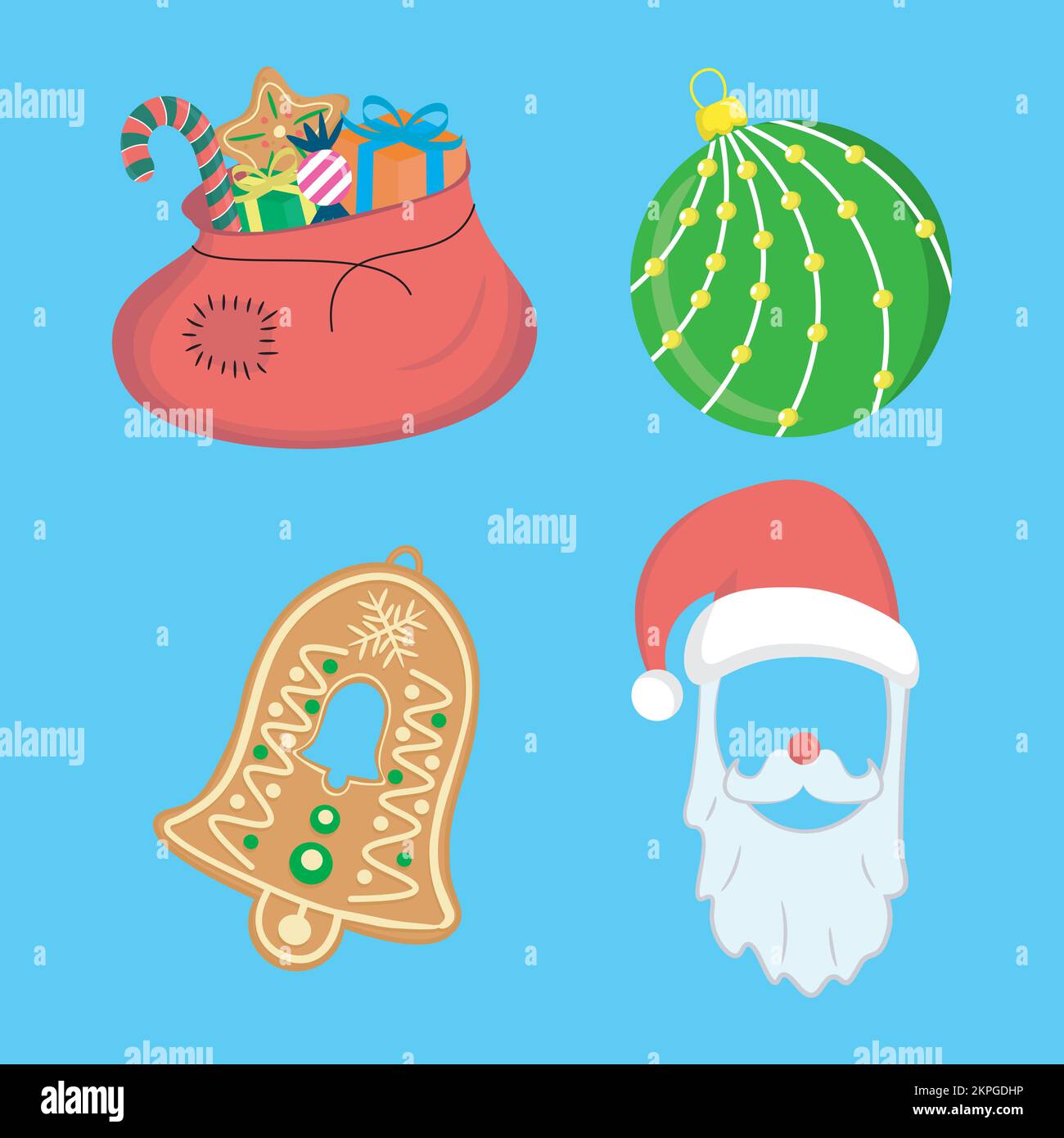 christmas set of vector elements includes santas bag, glass ball ...