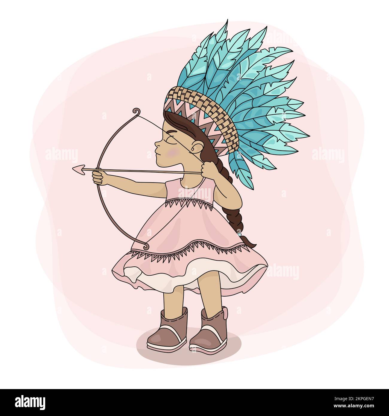 POCAHONTAS HUNT Princess Girl In Green Feather Headdress Shoots From A ...