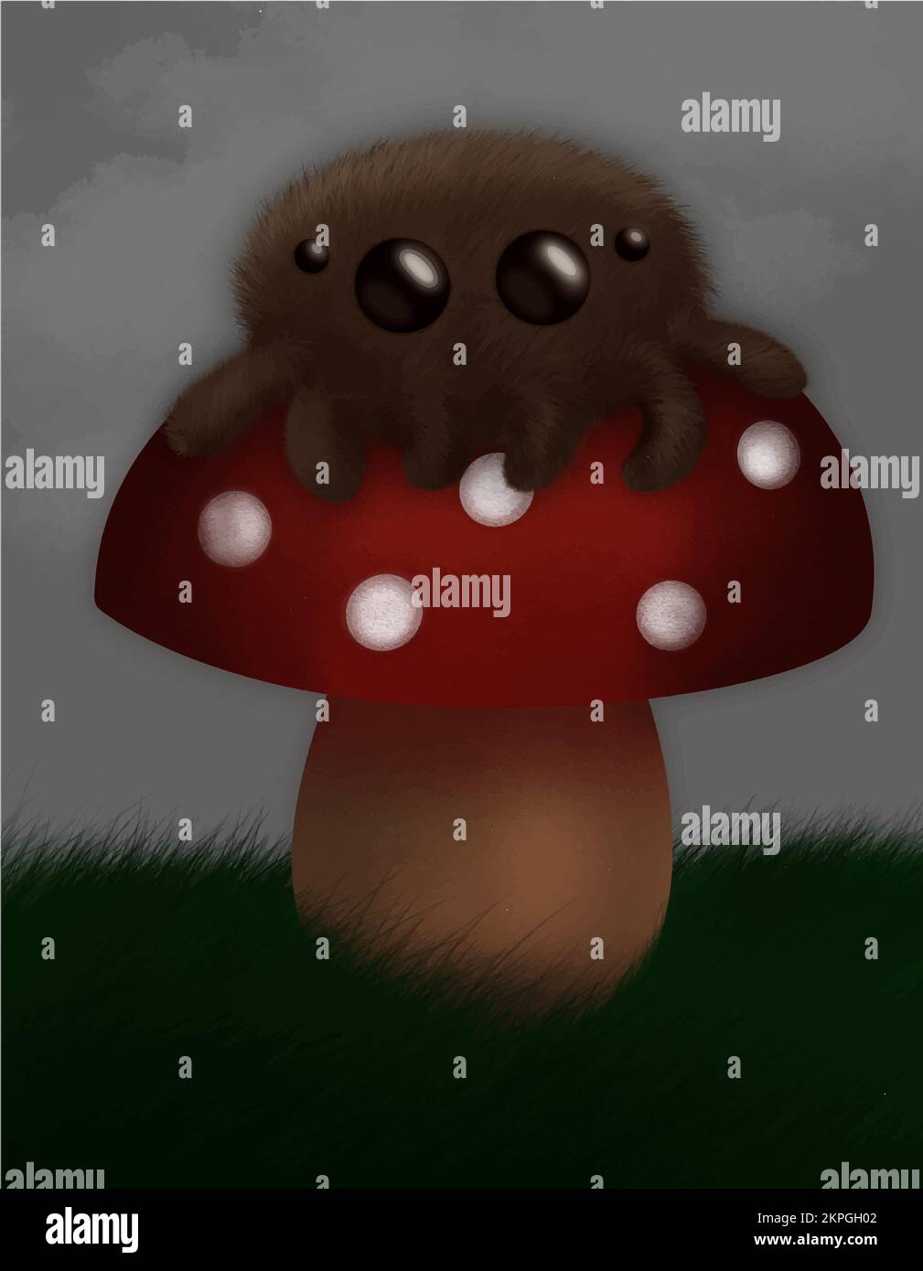 Cute hairy spider sits on fly agaric illustratoin Stock Vector Image ...