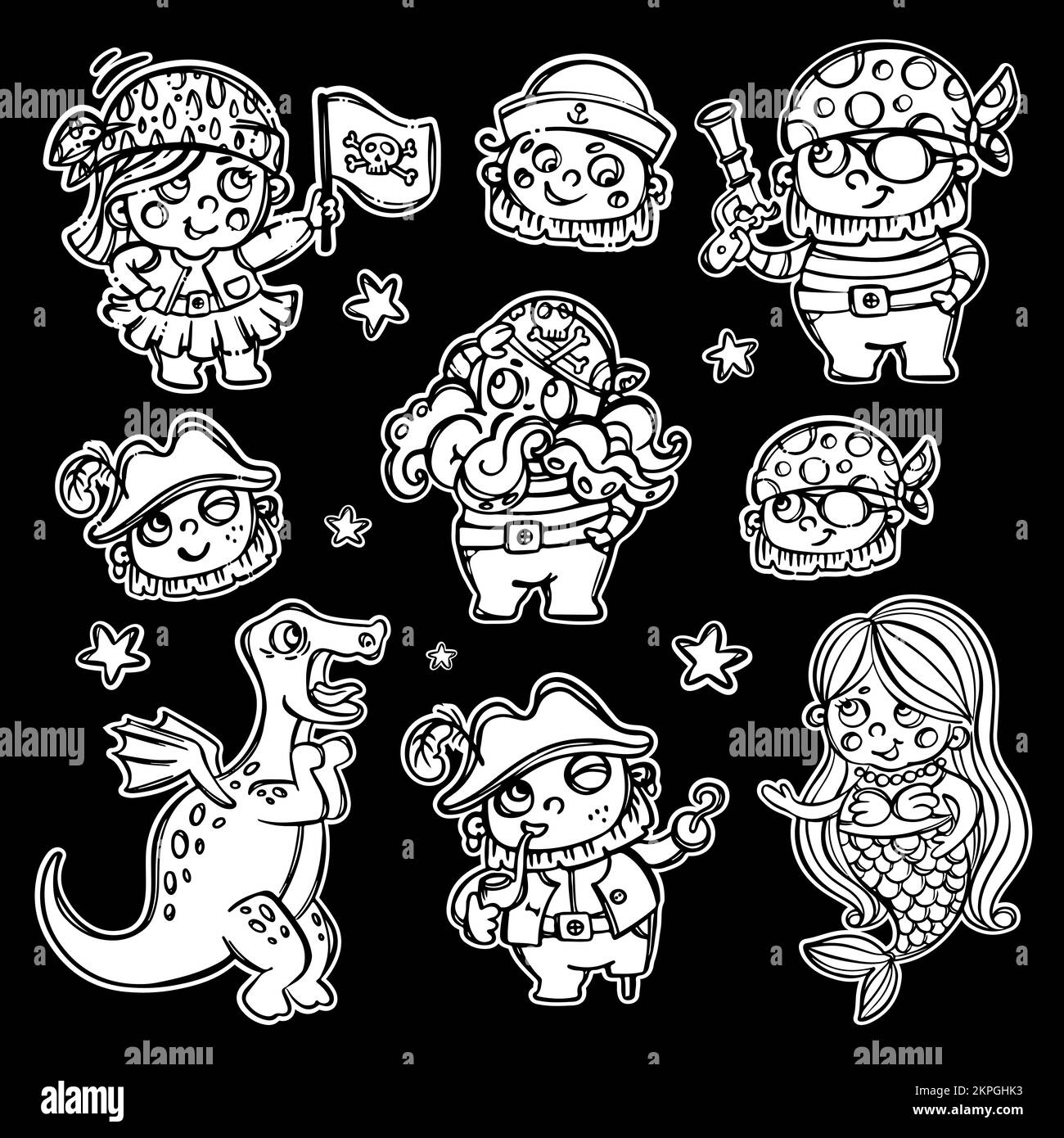 Vector cartoon sea pirates stickers set illustration pirate cartoon ...