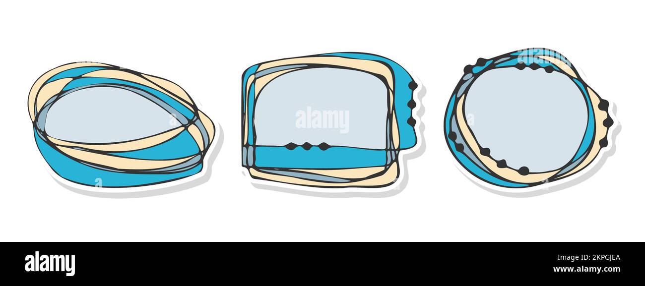 Notebook labels, blank frames, notes, reminders, stickers. Doodle style ...