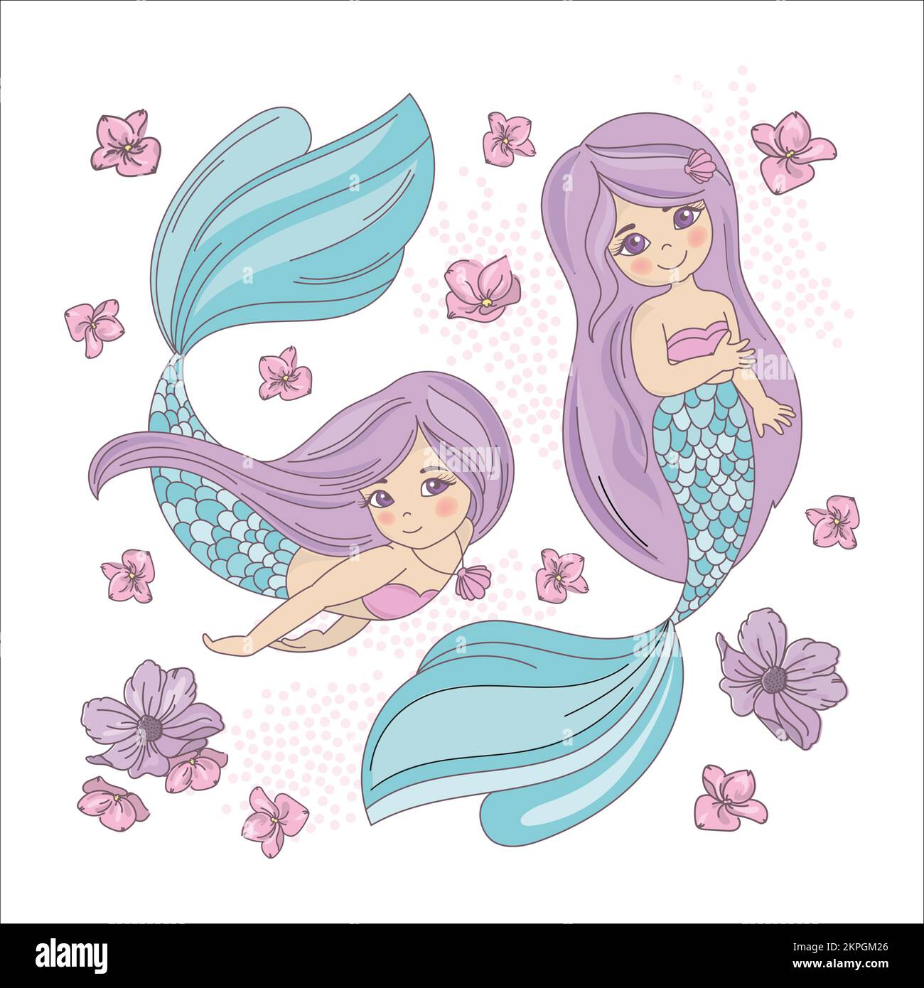PURPLE MERMAIDS Sea Ocean Underwater Long Pink Haired Princess Girls ...
