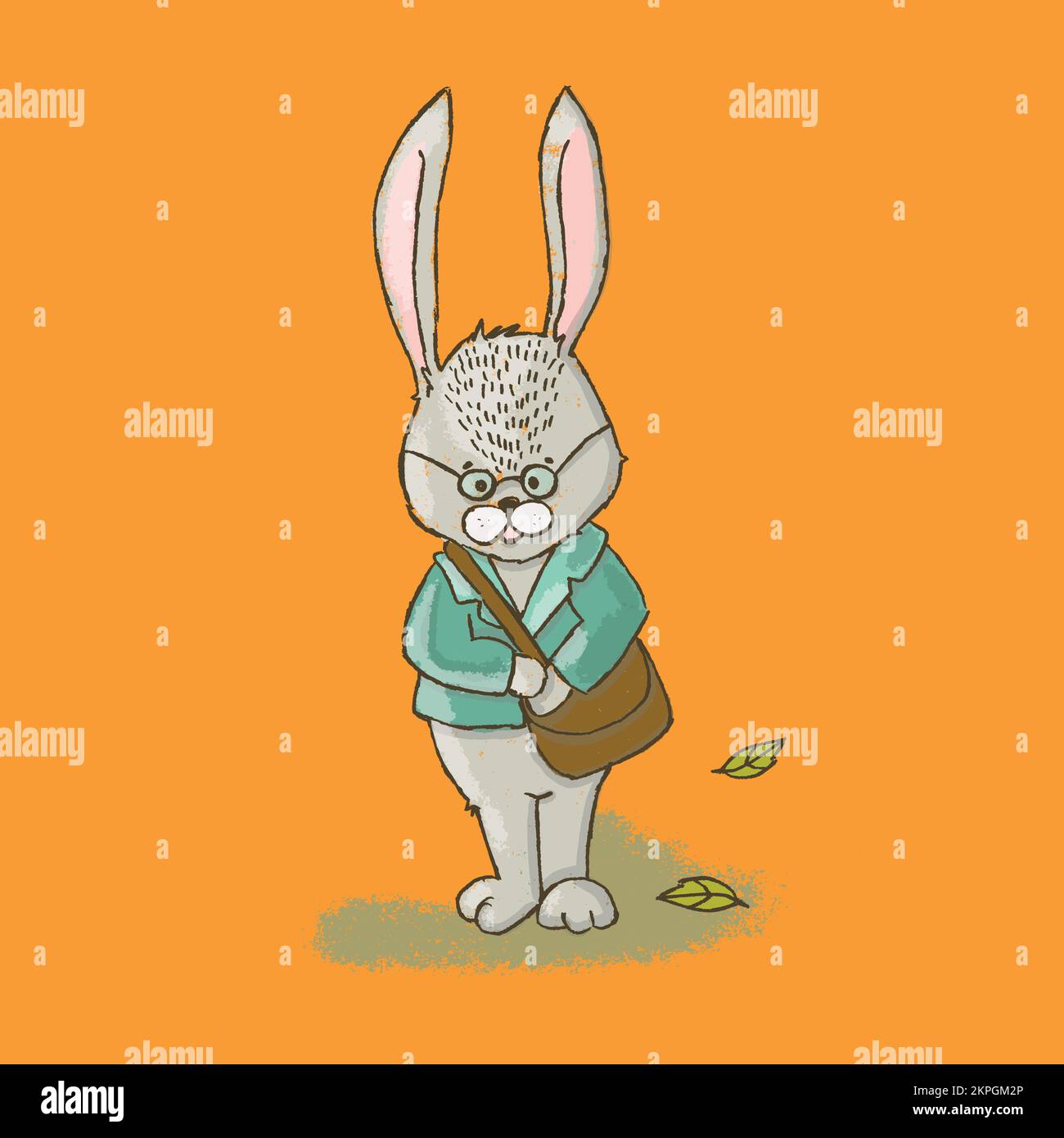 POST RABBIT Cute Hare With Mail Bag On Orange Background Postman Animal ...