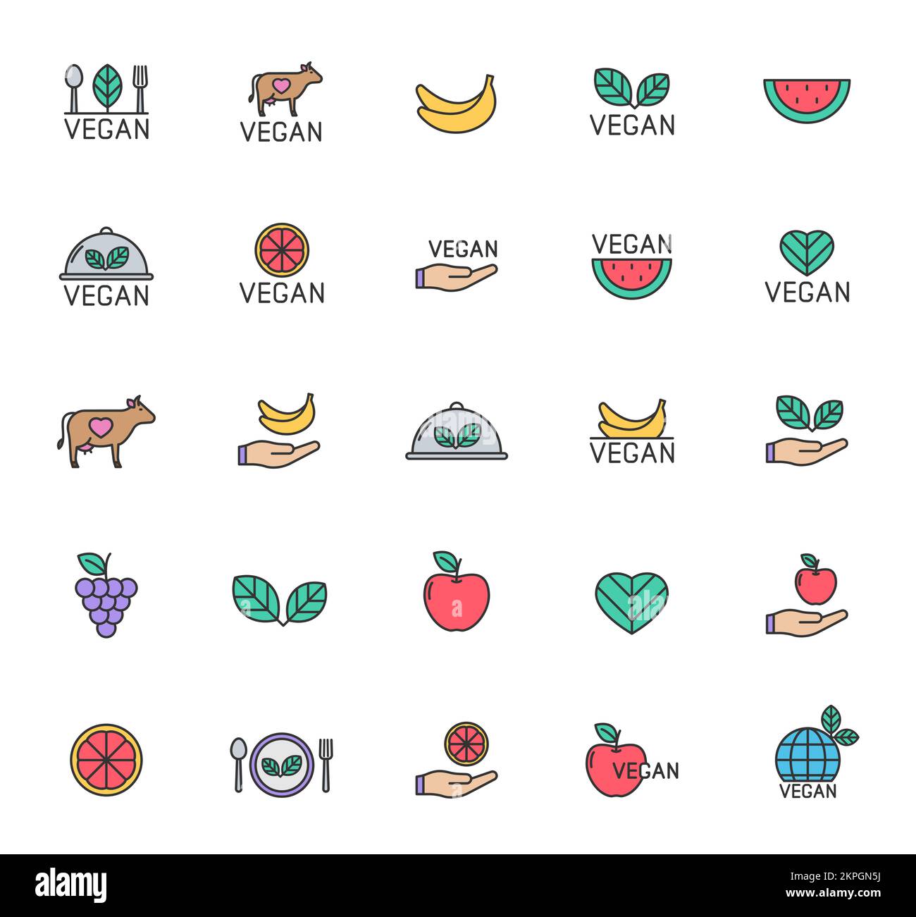 Vegan color filled outline icon set Stock Vector Image & Art - Alamy
