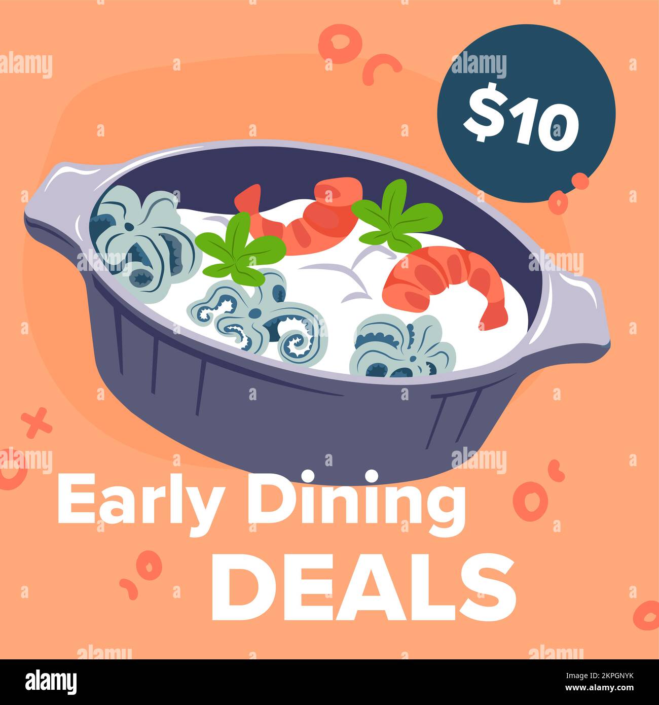 Early dining deals, seafood cocktail meal vector Stock Vector Image ...