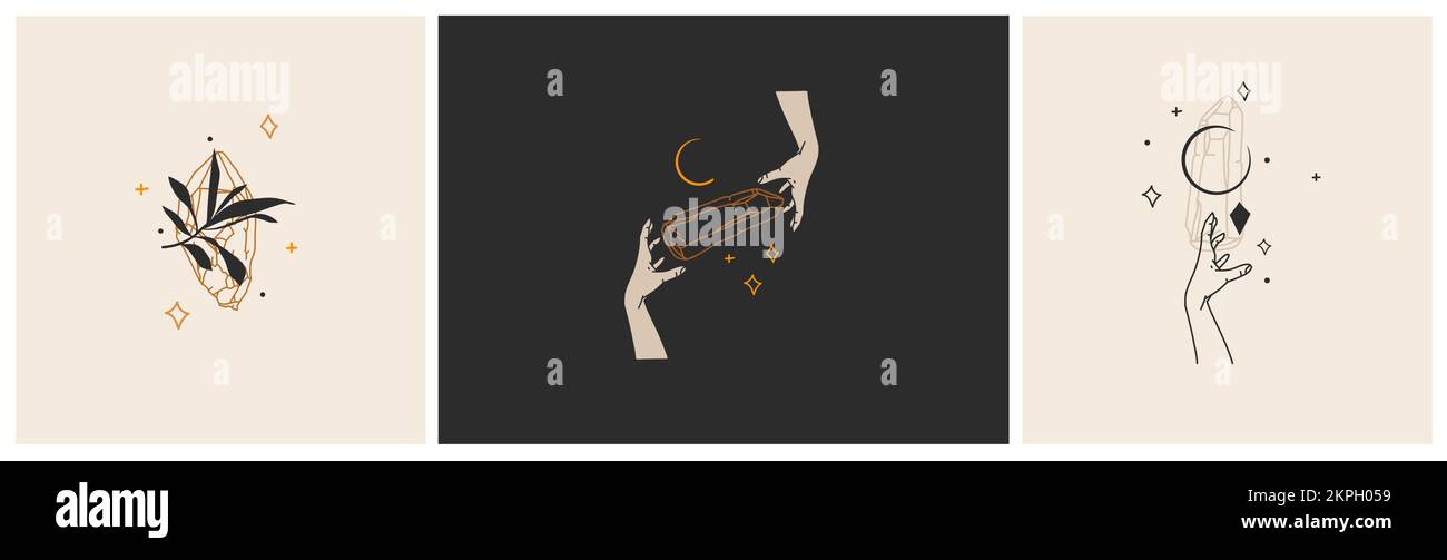 Hand drawn abstract vector graphic clipart illustrations magic crystal ...