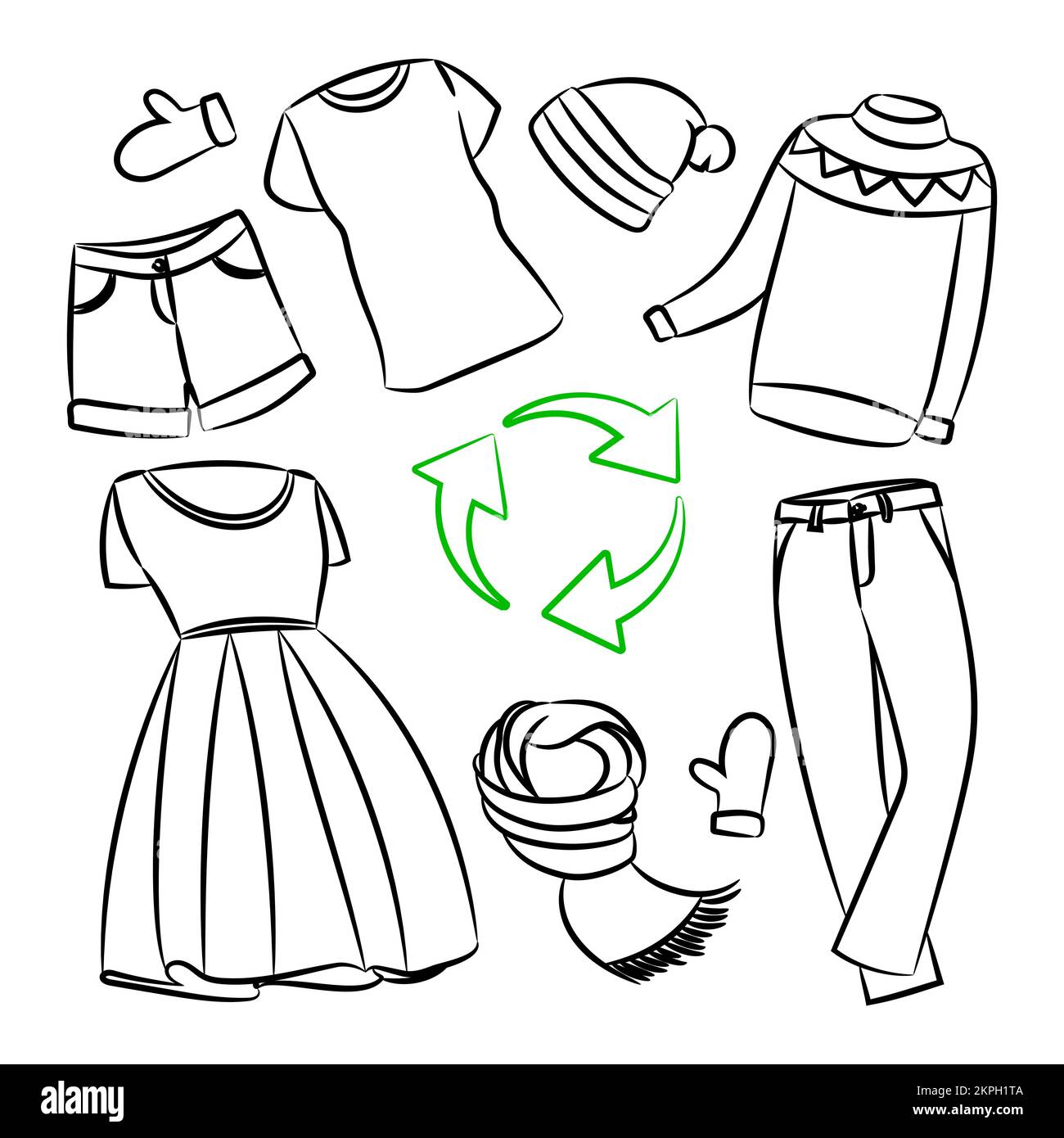RECYCLING CLOTH MONOCHROME Old Clothes On White Background Ecological ...