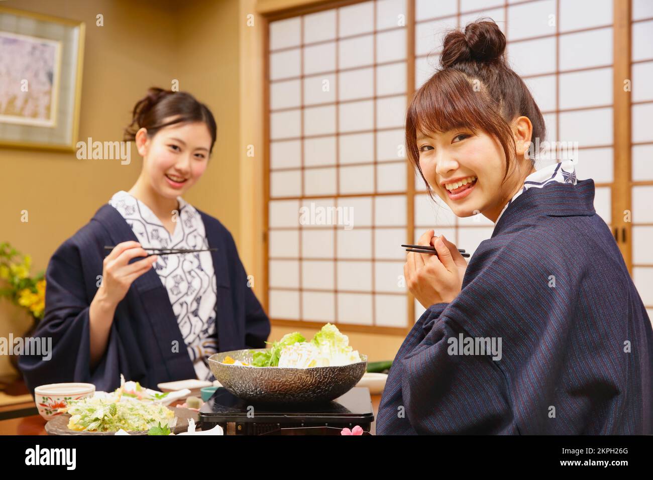 Japanese women having dinner at a hot spring inn Stock Photo - Alamy