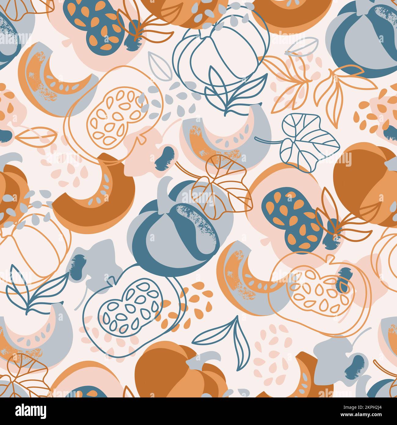 PUMPKIN FABRIC Delicious Vegetable Hand Drawn Textile Seamless Pattern ...
