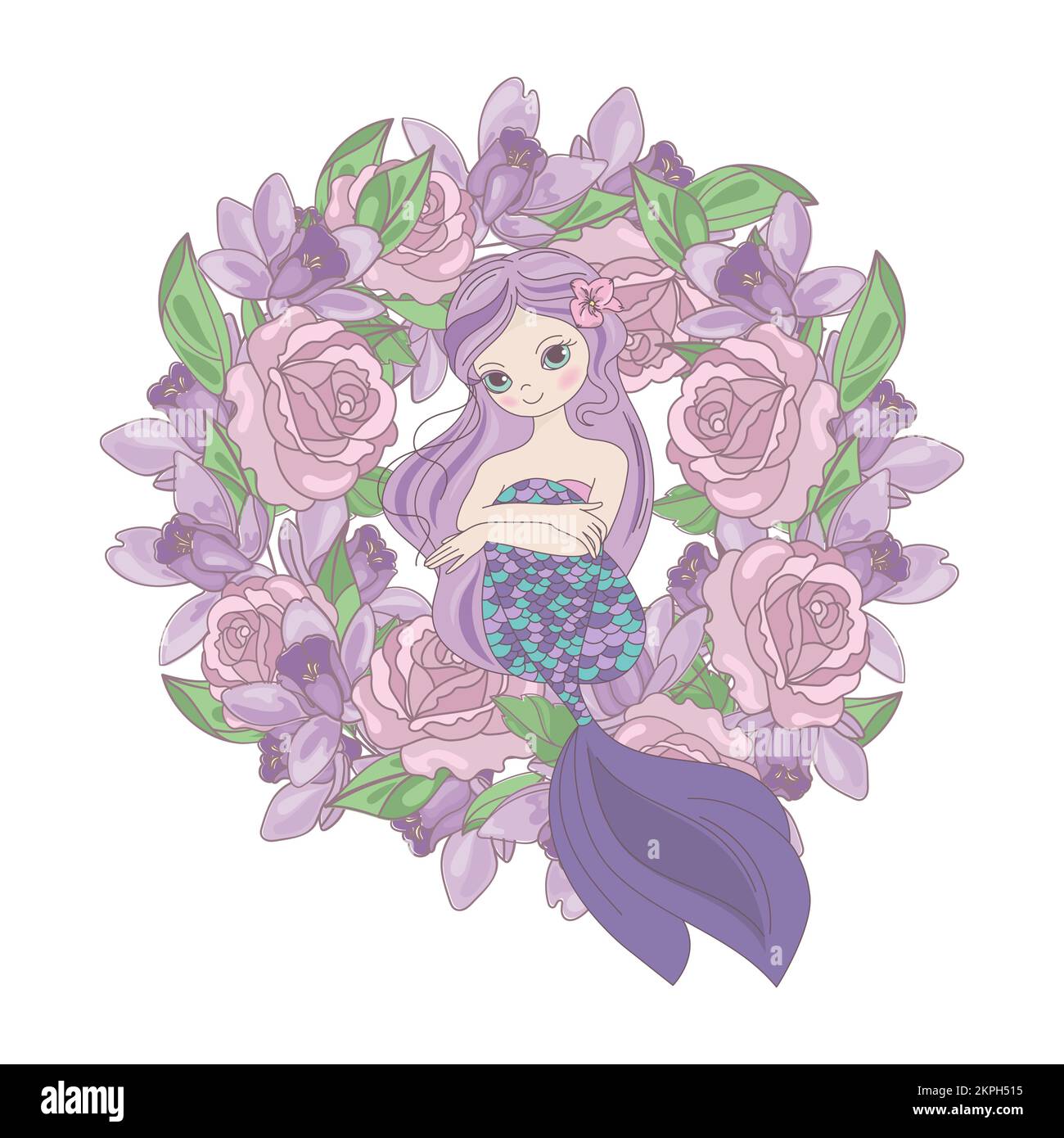ROSE MERMAID Underwater Princess Girl With Pink Haired Sits In Wreath ...