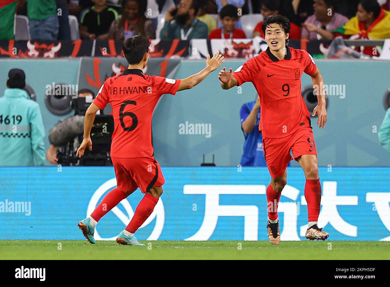 Inbeom Hwang, Guesung Cho during the FIFA World Cup Qatar 2022 Group H ...