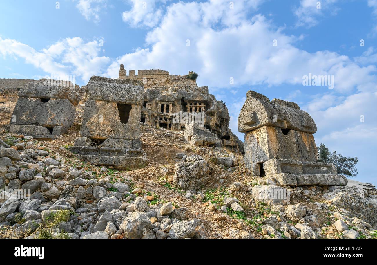 Tlos ruins and tombs, an ancient Lycian city near the town of ...