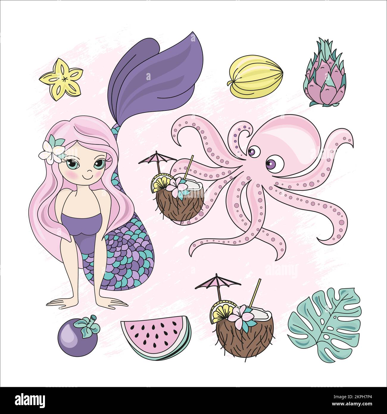 TEMPTRESS Beautiful Long Haired Mermaid Princess Girl And Octopus With ...
