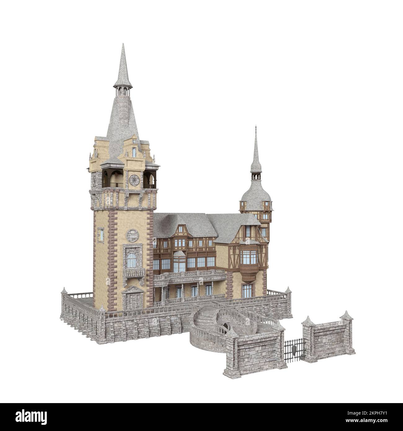 Church Tower, 3d Old castle Victorian style. Residential house ...