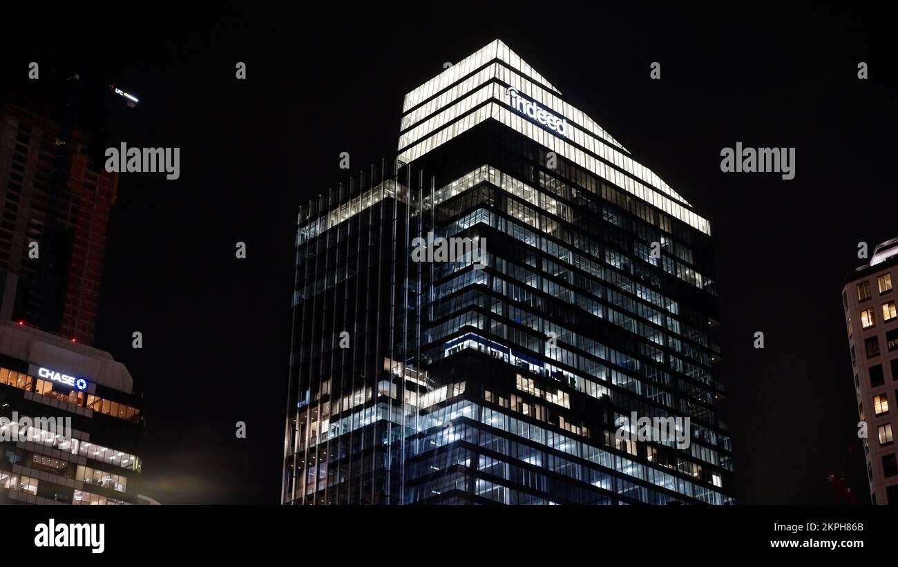The modern office buildings of Austin at night - AUSTIN, UNITED STATES ...