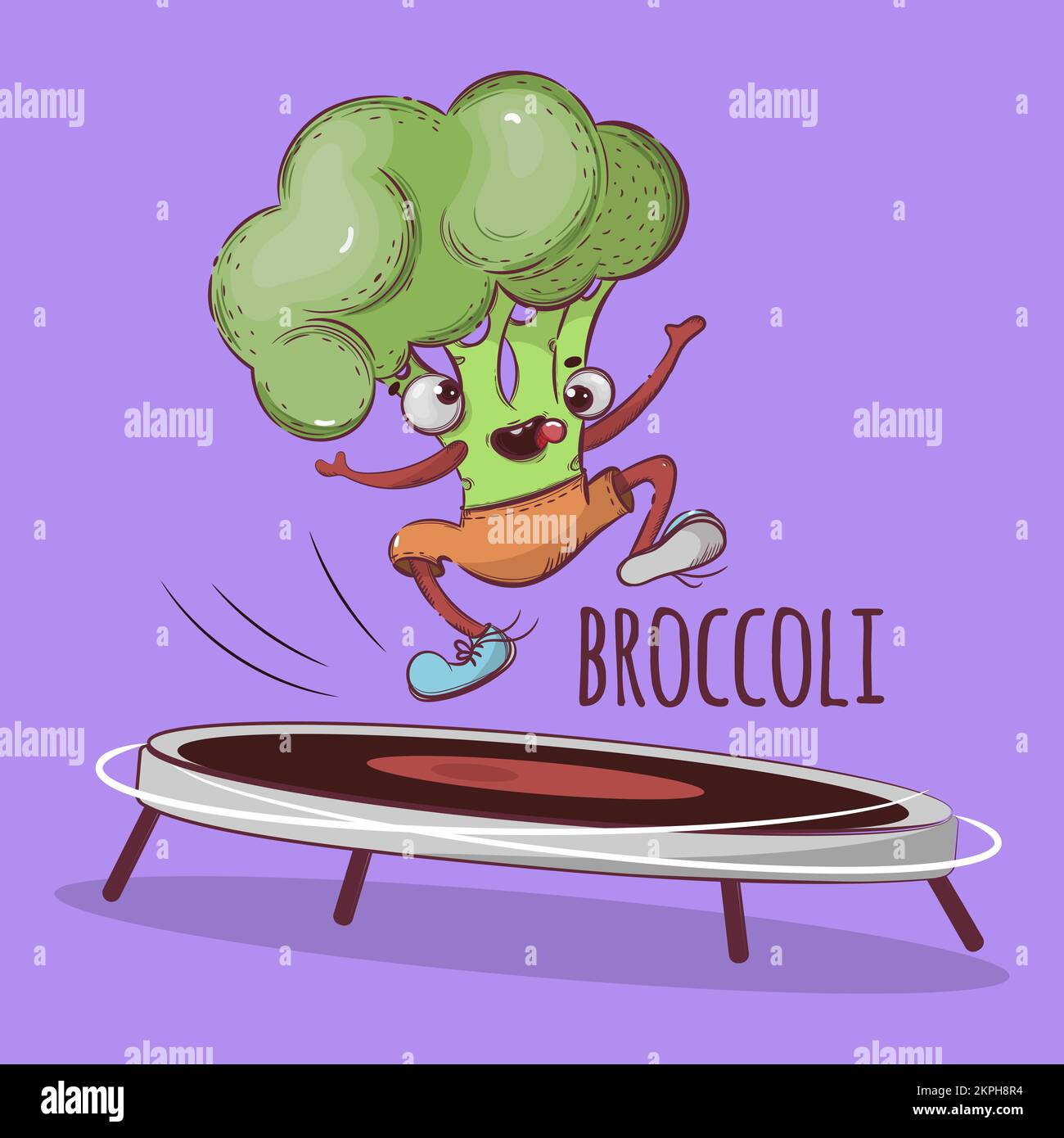 TRAMPOLINE JUMPING Broccoli Sport Vegetable Cartoon Health Nutrition ...