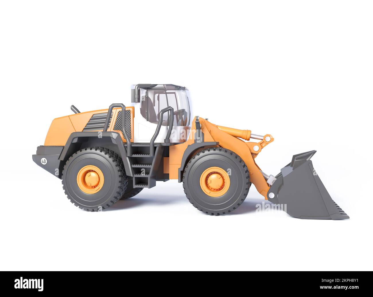 Yellow bulldozer model on isolated white background, lift up bucket. 3d ...