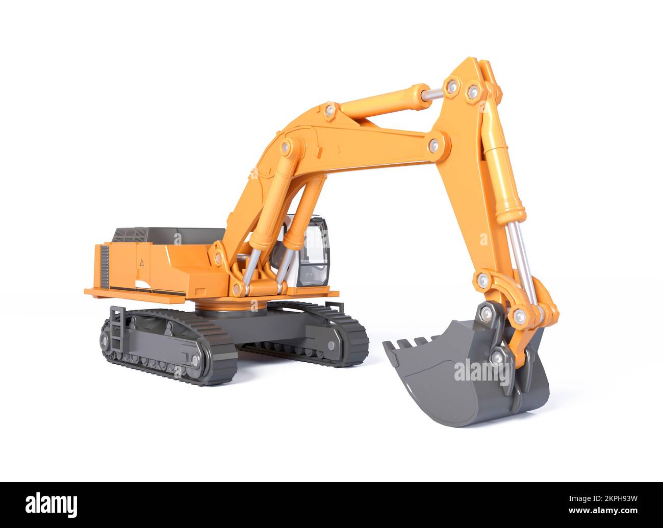 Yellow excavator loader model on isolated white background, lift up ...