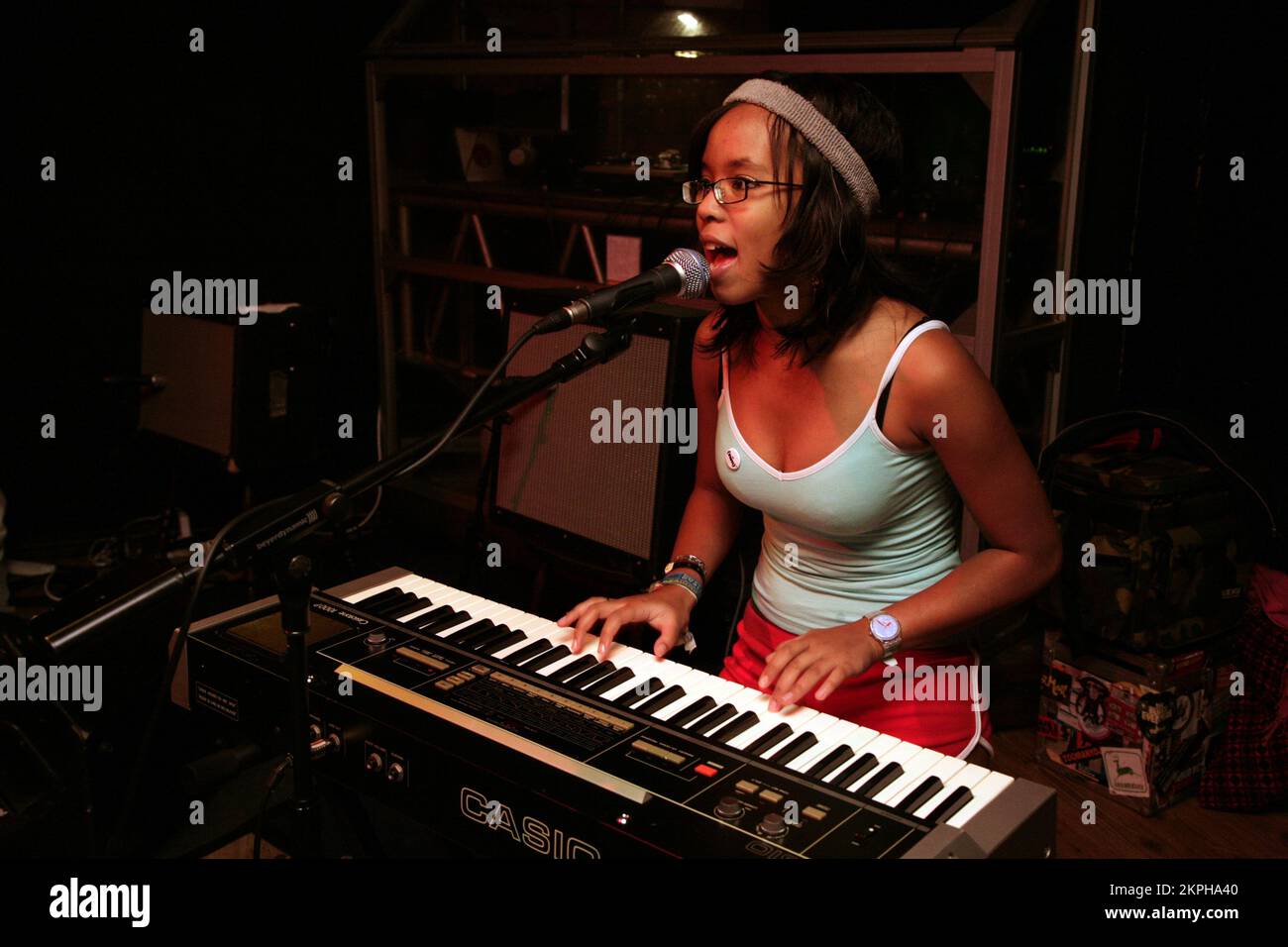 Keyboard player Mina (Amina) from London fun pop trio The Duloks, at ...