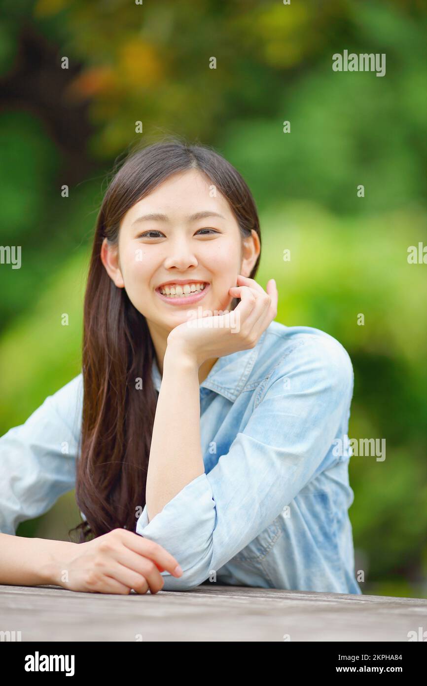 Fresh greenery and Japanese woman Stock Photo - Alamy