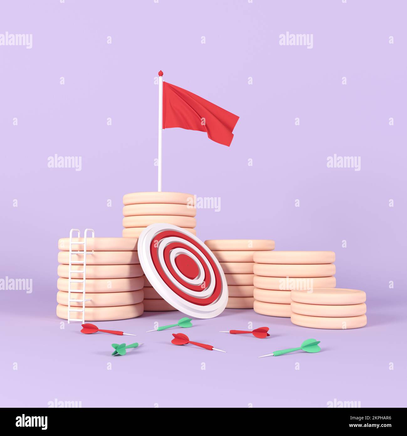 Grow target Stack coins with staircase growth, 3D red Flag, target ...