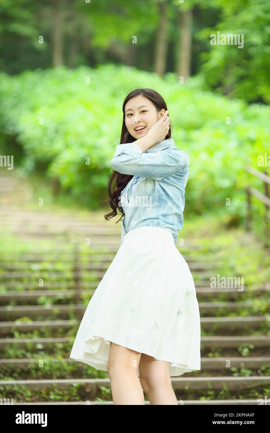 Fresh greenery and Japanese woman Stock Photo - Alamy