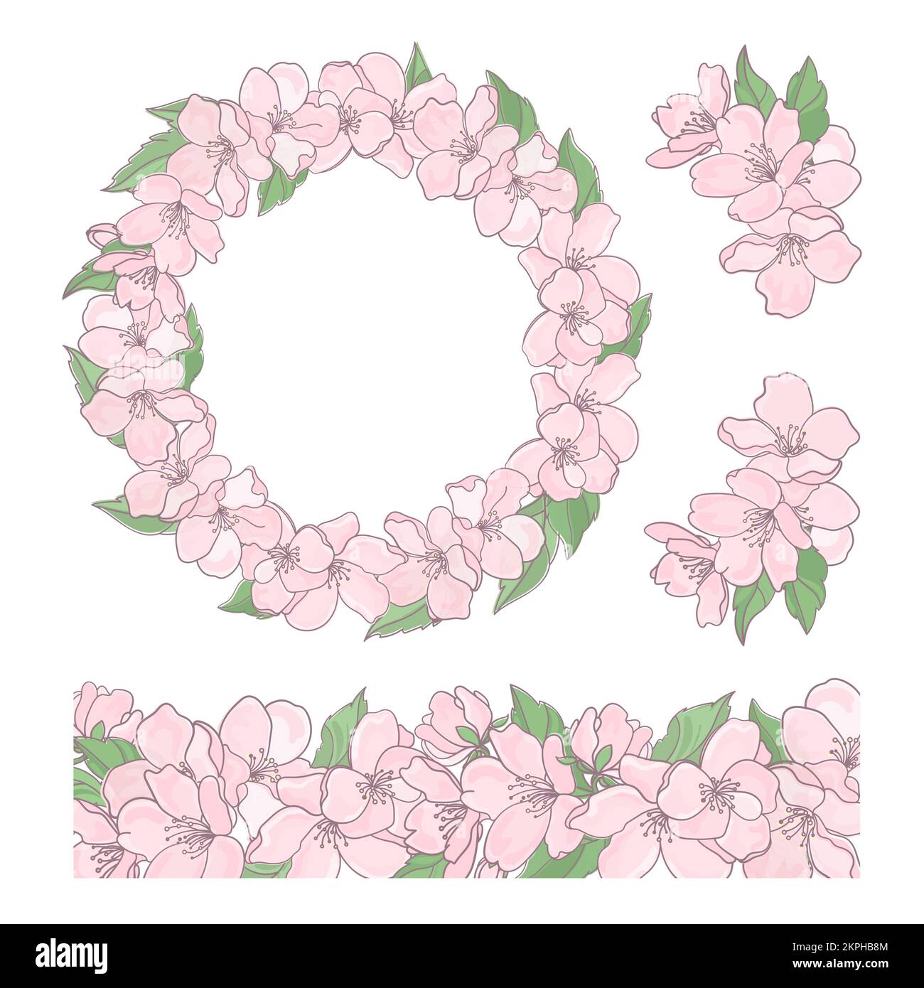 SAKURA DECORATION Elements From Blossom Pink Cherry Flowers Floral Spring Holiday Design ...