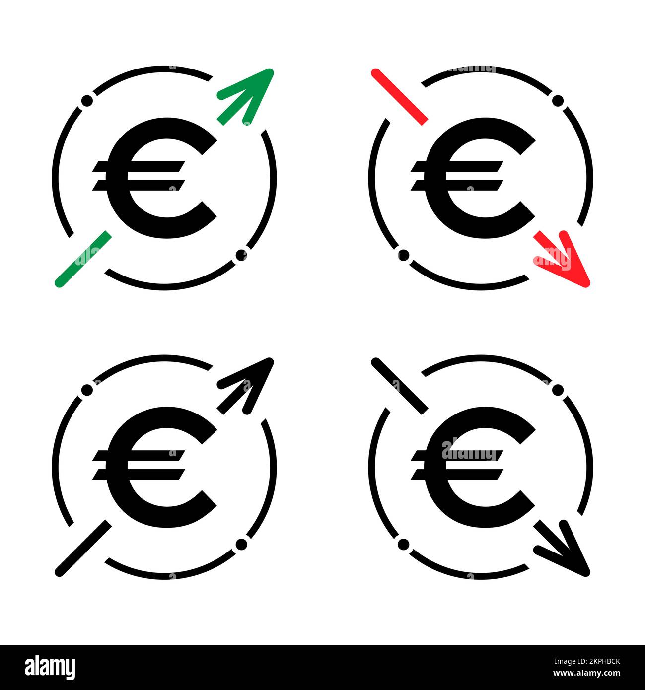 Set of cost symbol euro increase and decrease icon. Money vector symbol isolated on background ...