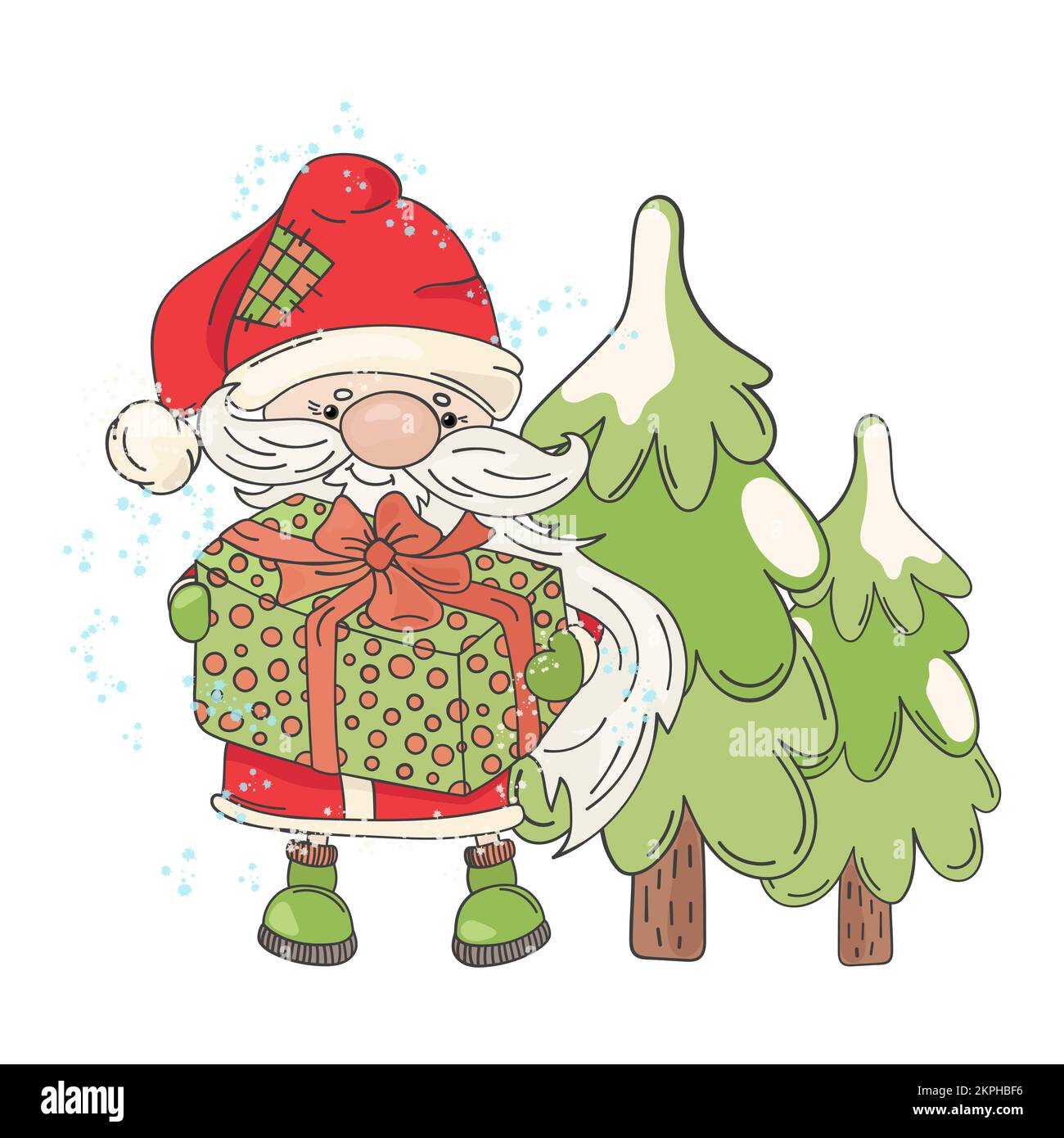 SANTA TREE Cheerful Santa Claus Holds Huge Giftbox Near Christmas Tree ...