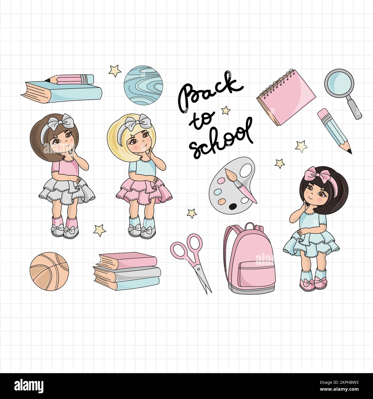 SCHOOL Female Students And Teaching Supplies For Education Girl ...