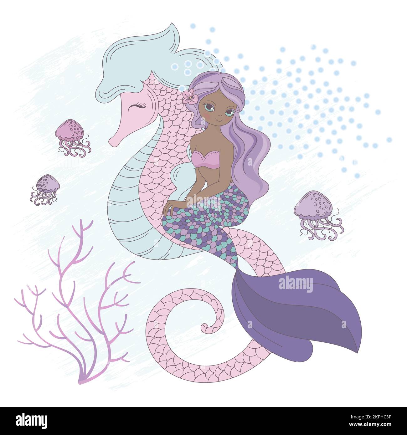 SEA FRIEND Long Haired Ebony Mermaid Princess Girl Sits On A Seahorse ...