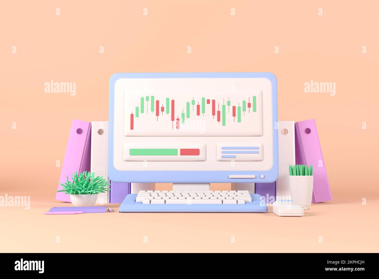 3D online trading graph. Rising candlestick chart on monitor browser ...