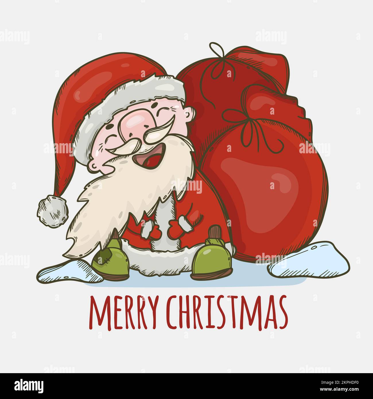 SANTA CLAUS WITH A BAG OF GIFTS LAUGHING Cute New Year Merry Christmas ...