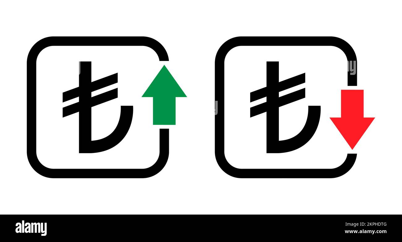 Set of cost symbol turkish lira increase and decrease icon. Money vector symbol isolated on ...