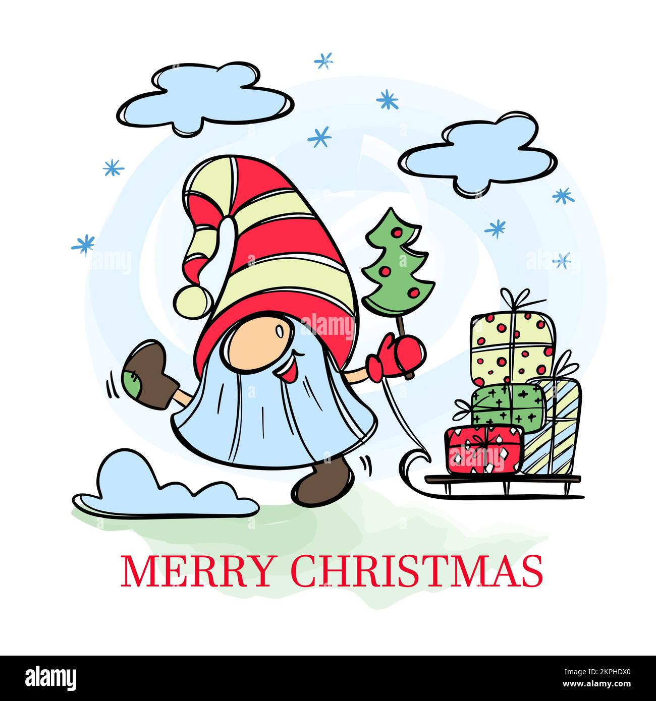 SANTA 2022 Cute Dwarf Carries Gifts On A Sled New Year Merry Christmas ...