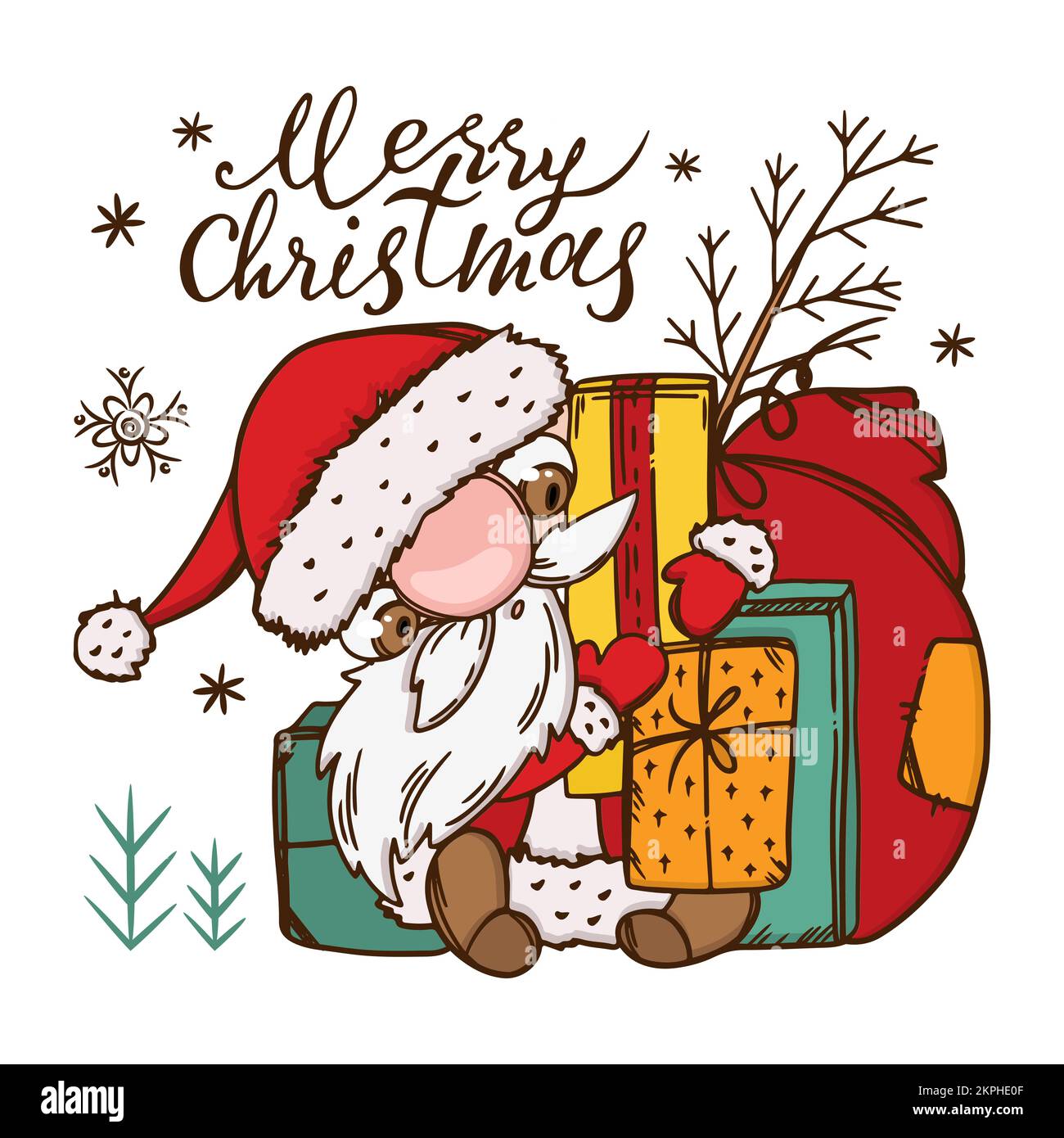 SANTA CRAZY Cute New Year Merry Christmas Cartoon Holiday Hand Drawn ...