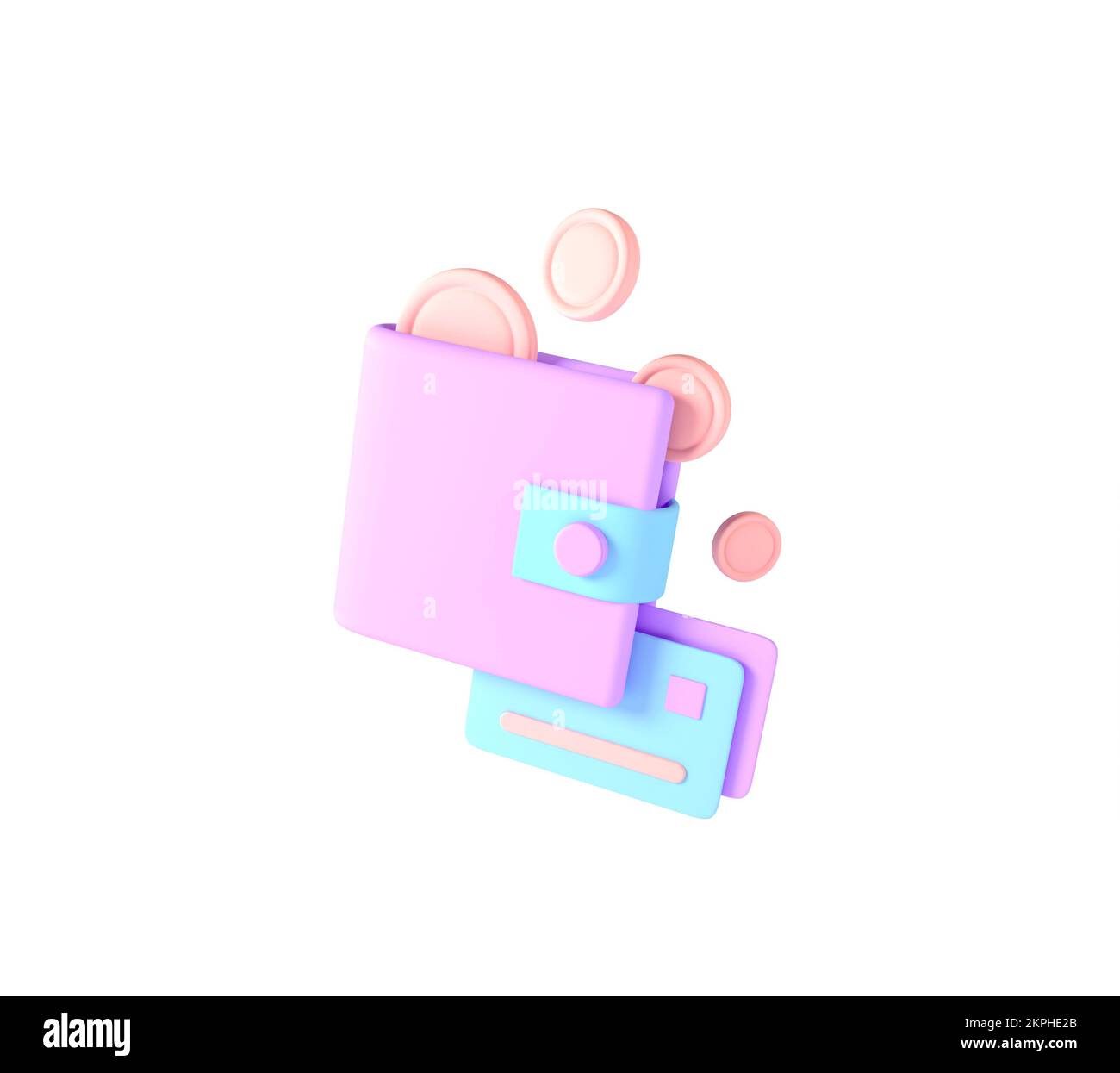 3D Money Saving icon concept pastel colors flat. Wallet, bill, coins ...