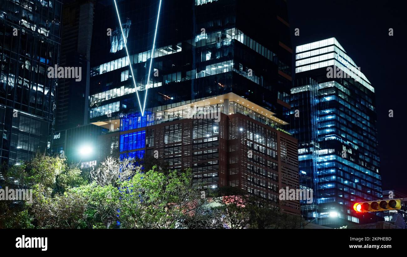 The modern office buildings of Austin at night - AUSTIN, UNITED STATES ...