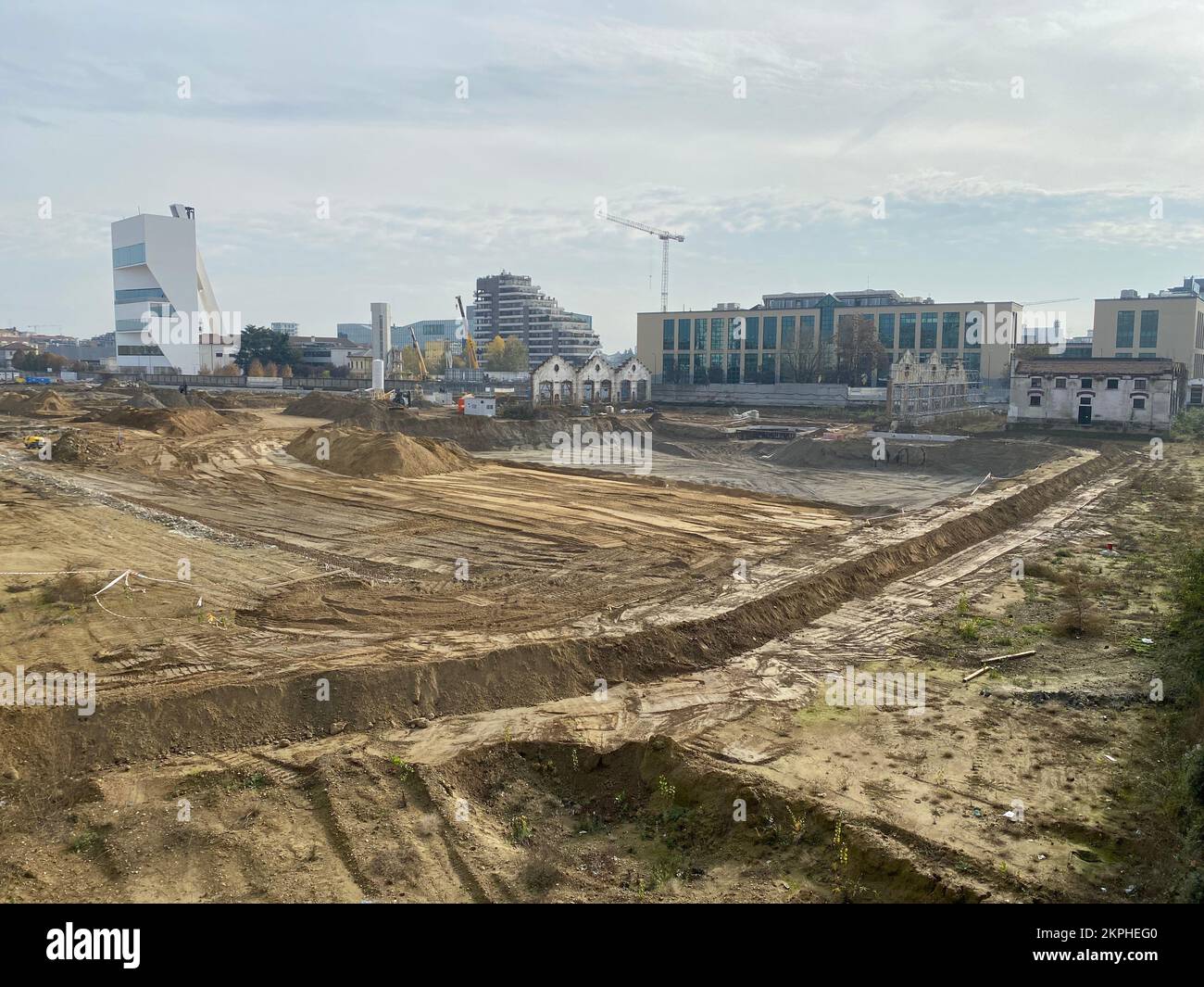 Milan, Italy - November 19, 2022: street view of the construction site for Olympic Games of 2026 ...