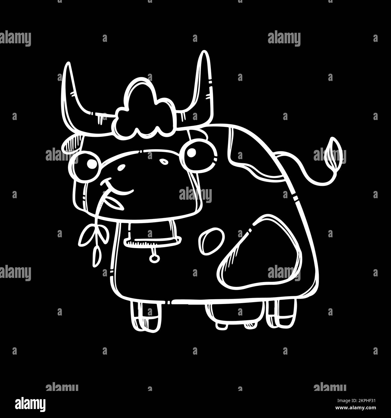 SMILING COW MONOCHROME Cute Animal Eats Leaves To Give Milk In Farm ...
