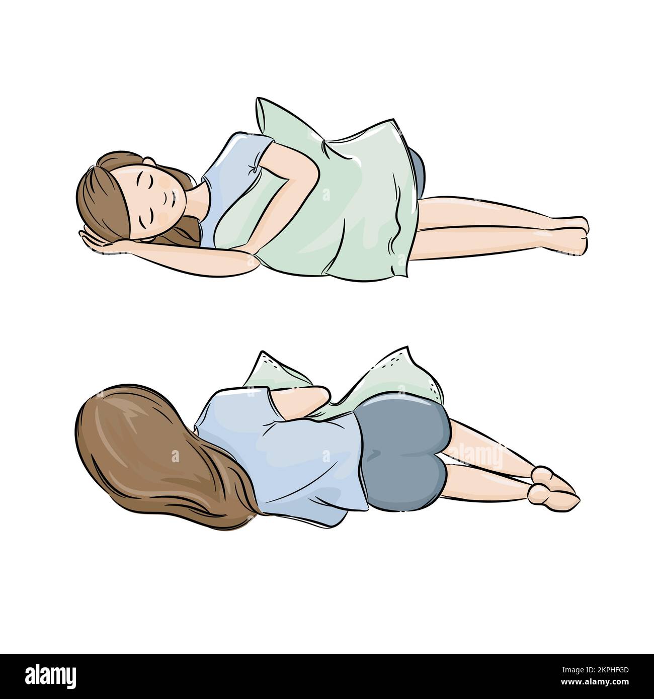 Woman hugging pillow sleeping Stock Vector Images - Alamy
