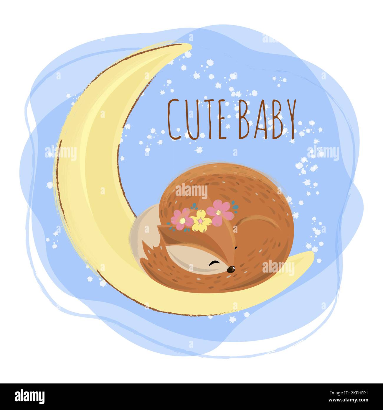 SLEEPING FOX Kit In A Wreath Of Flowers On His Head Sleeping On A ...