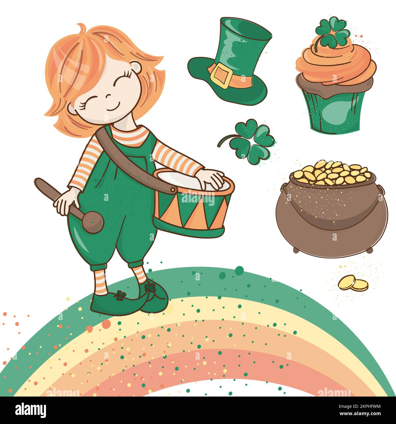 RAINBOW MARCH Red Haired Boy With Drum Standing On Rainbow And Other ...