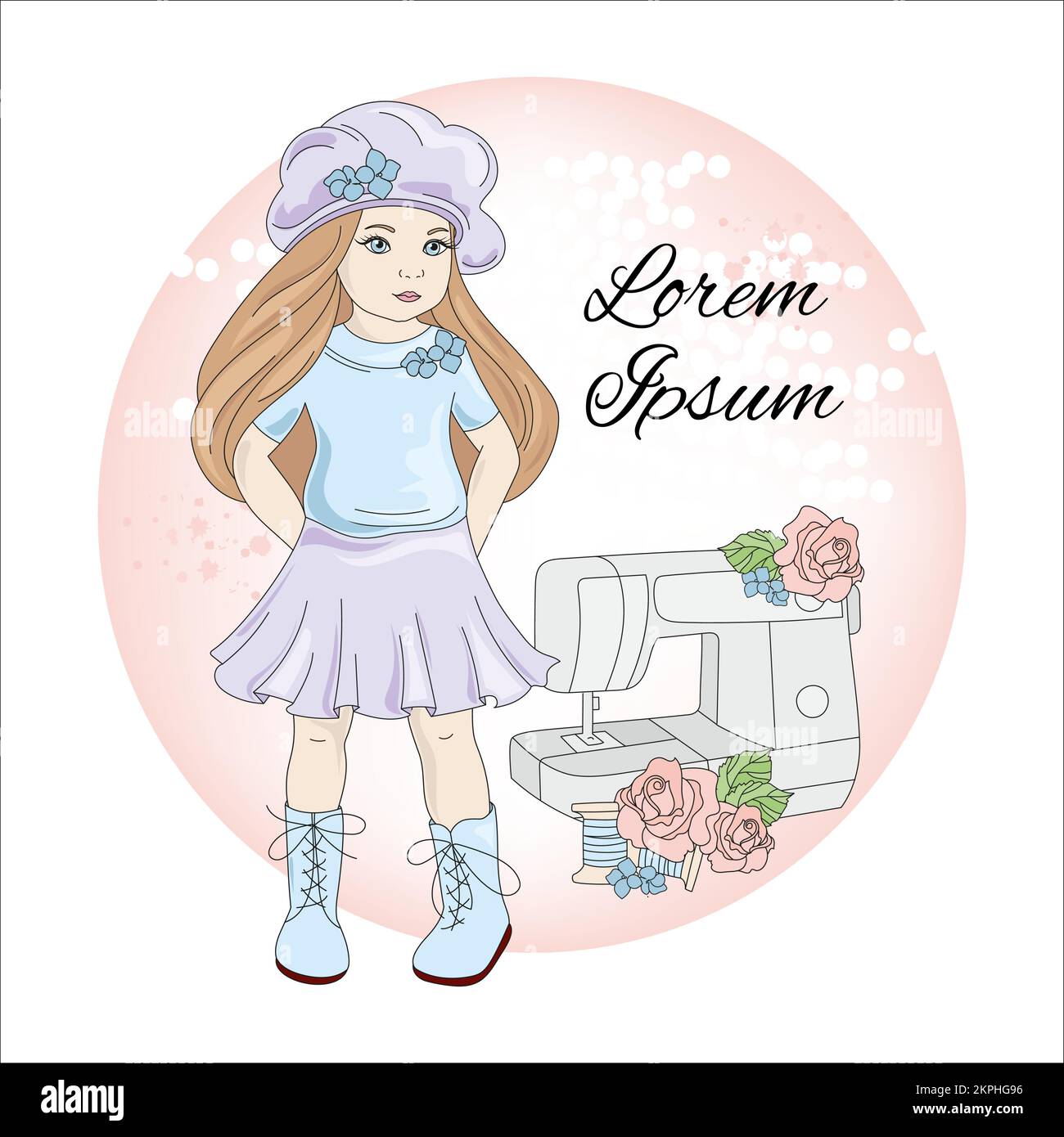 Child girl sewing machine Stock Vector Images - Alamy