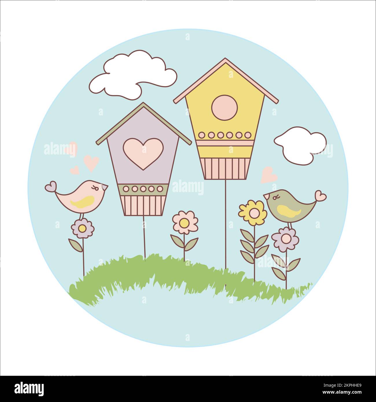 SPRING BIRD Birdhouses And Flowers Blossom Season Sunny Weather In ...