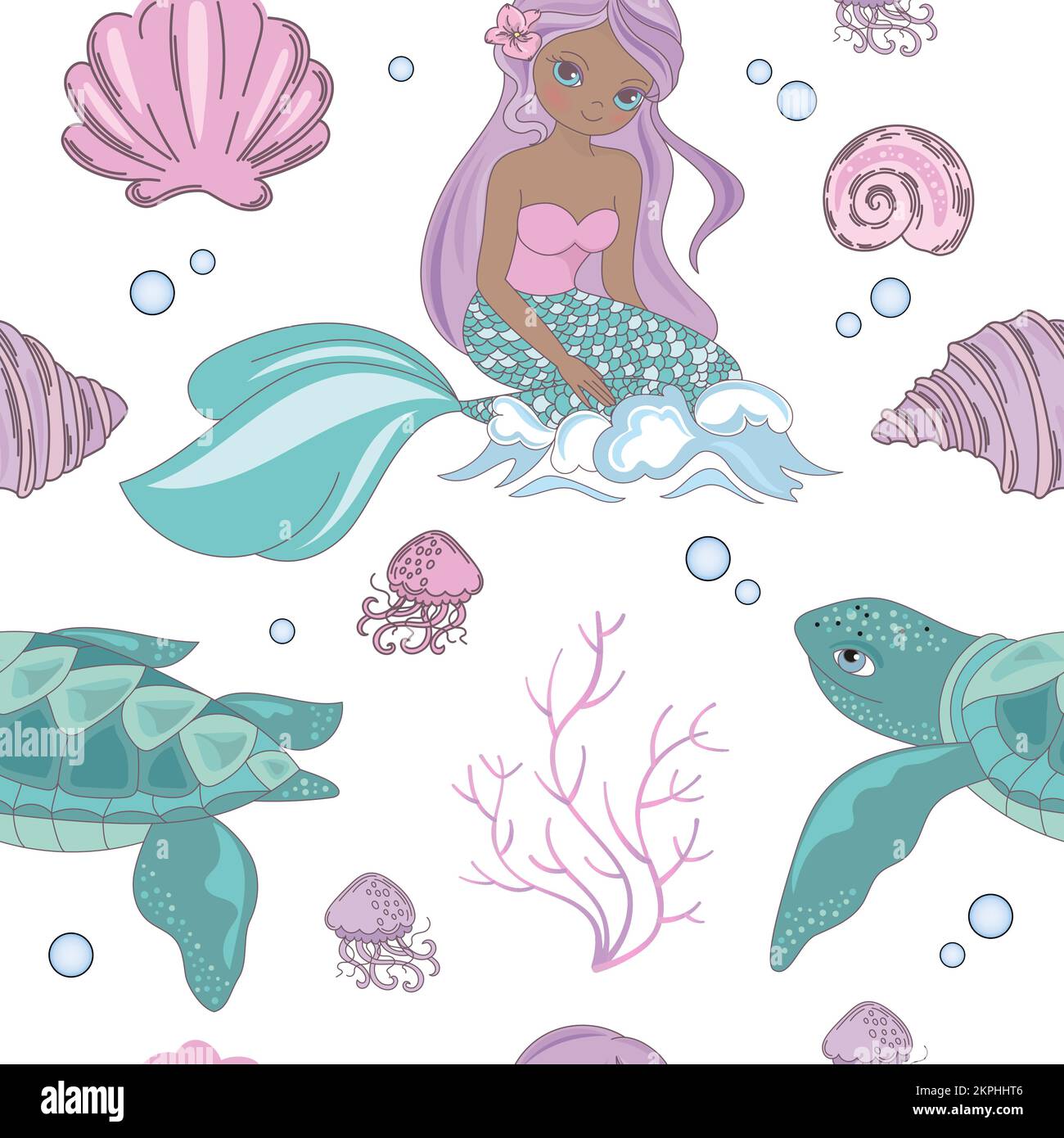 SEA WAVE Long Haired Ebony Mermaid Princess Girl Sits On Wave With ...