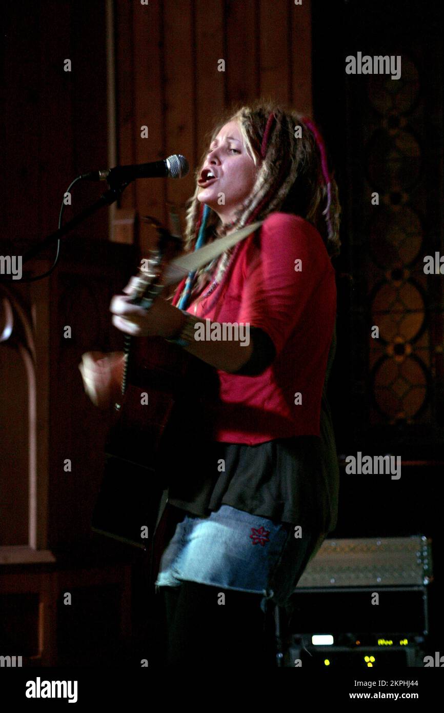 Julia Harris, folk pop singer and guitarist from Cardiff in Wales, at ...