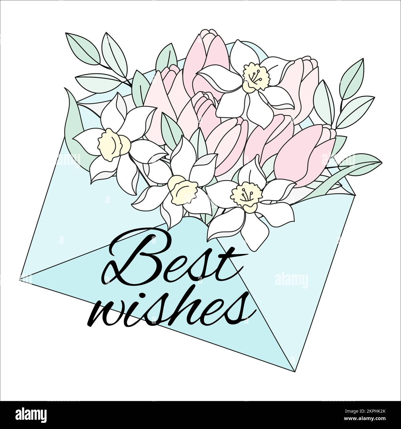 SPRING CONGRATULATION Bouquet Of Daffodils And Tulips In A Sea Wave ...